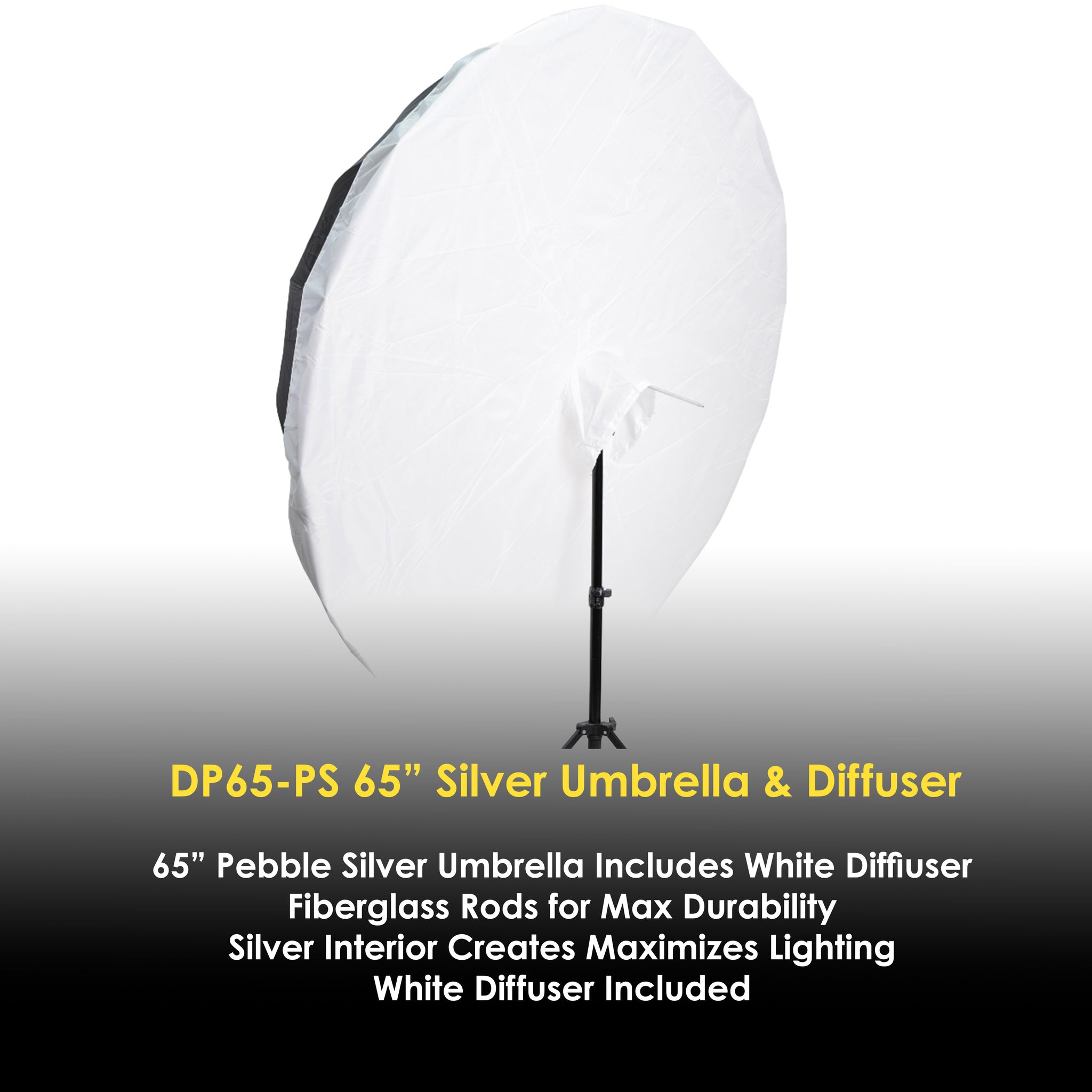 65" Pebble Silver Deep Umbrella with Diffuser – Cheetah Stand